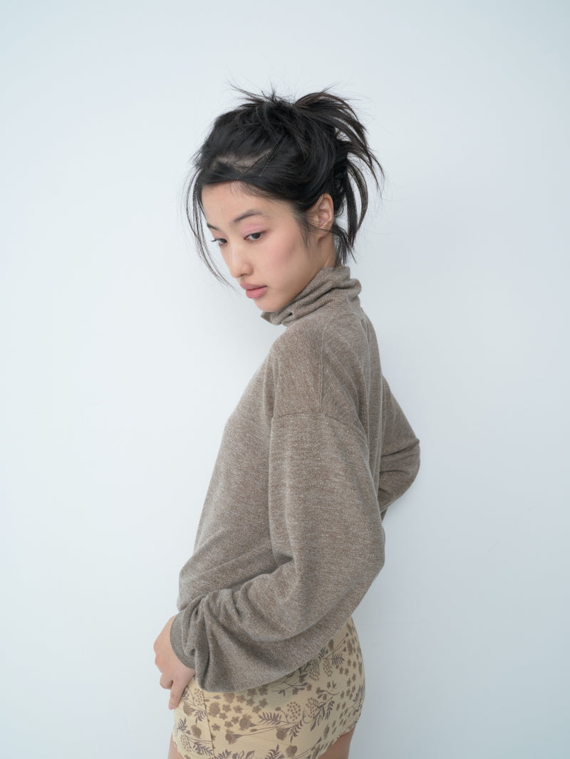 METAL TURTLENECK TOP IN BROWN